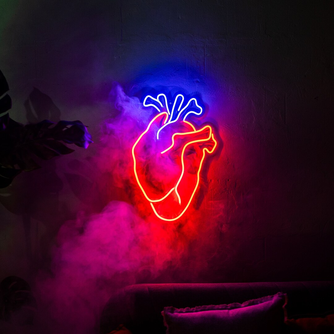 Human Heart Neon Sign, Anatomical Heart Neon, Heart Neon Sign, Human ...