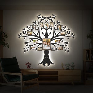 Family Tree Photo Collage, Wood Family Tree With Photo, Led Family Tree ...