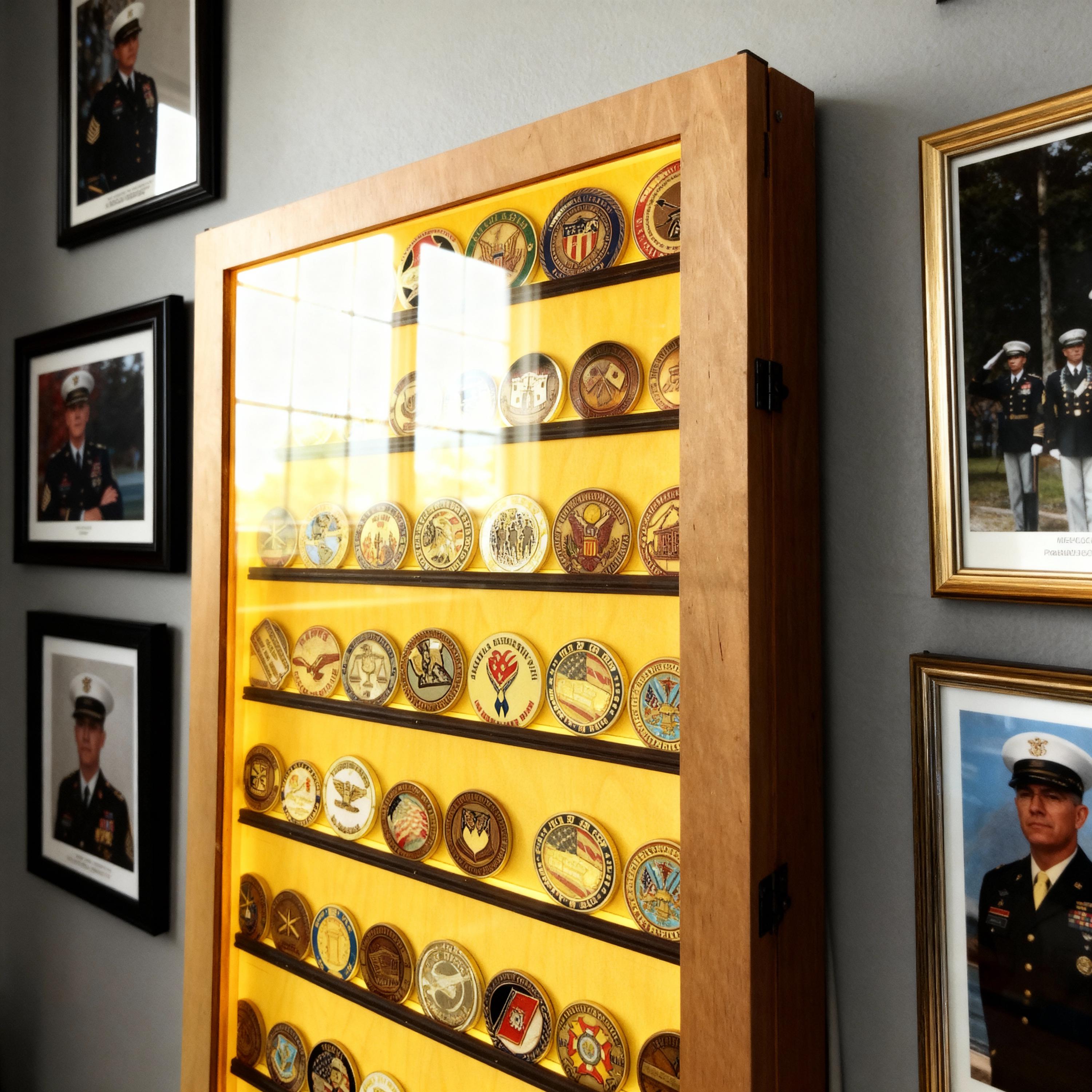 Challenge Coin Display Case, Wall Mounted Coin Holder, Wooden Coin Rack ...