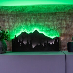 Mountain Wall Art With Lights, Mountain With Trees Wall Art, Mountain ...