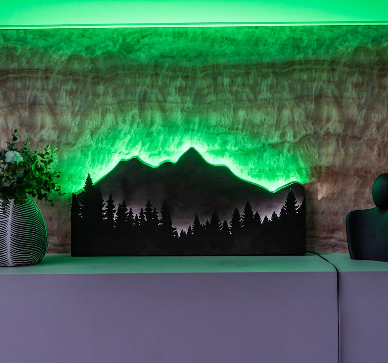 Mountain Wall Art With Lights, Mountain With Trees Wall Art, Mountain ...