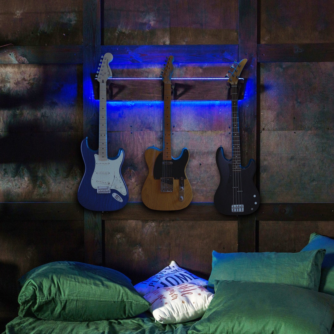 Guitar Hanger With Lights, Guitar Hanger Wall Mount Plywood, Lighted ...