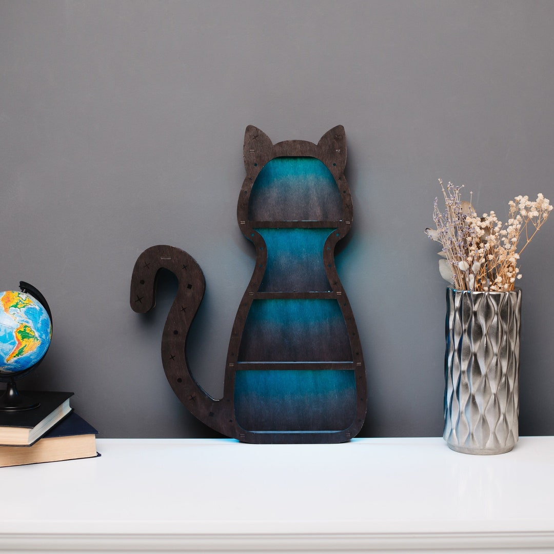 Cat Crystal Shelf, Crystal Light Stand, Crystal Led Display, Wooden Cat ...