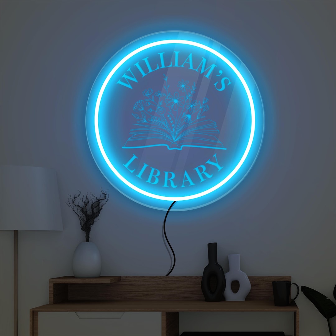 Personalized Library Neon Sign, Library Name Sign Books, Custom Library ...