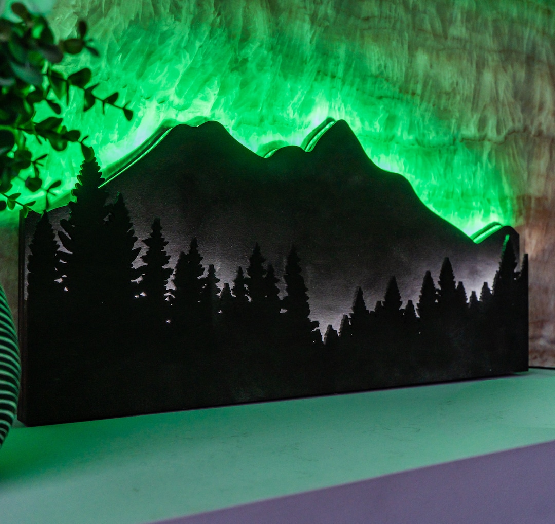 Mountain Wall Art With Lights, Mountain With Trees Wall Art, Mountain ...