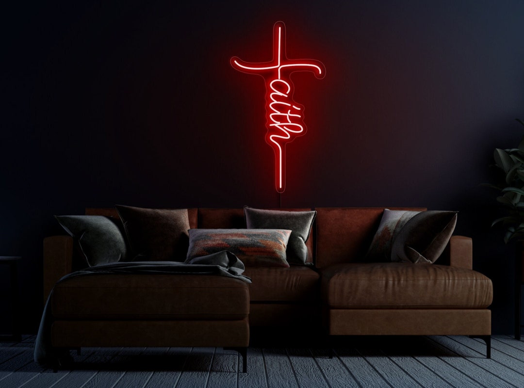 Faith Cross Neon Sign, Cross Neon Sign, Faith Led Sign, Christian Neon ...