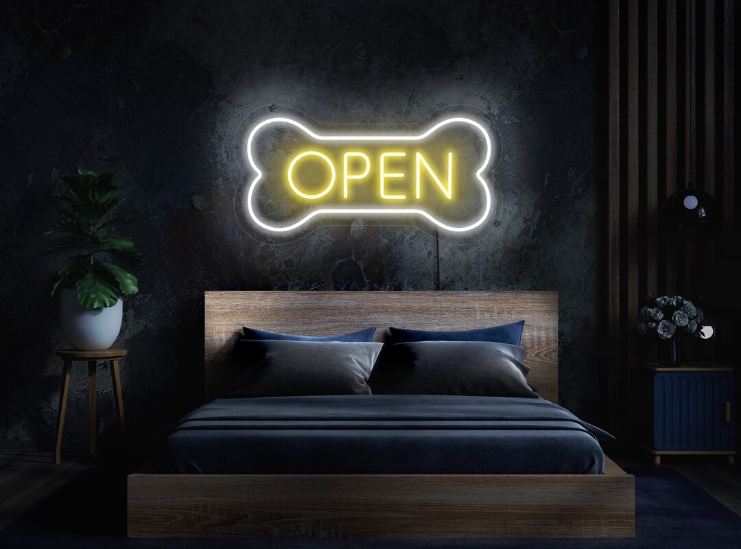 Pet Shop Open Sign, Open Neon Sign, Bone Neon Sign, Pet Shop Light Sign ...