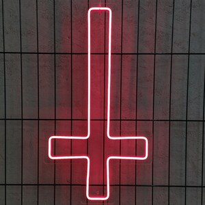 Inverted Cross Neon Sign, Cross Light Sign, Upside Down Cross Sign, St ...