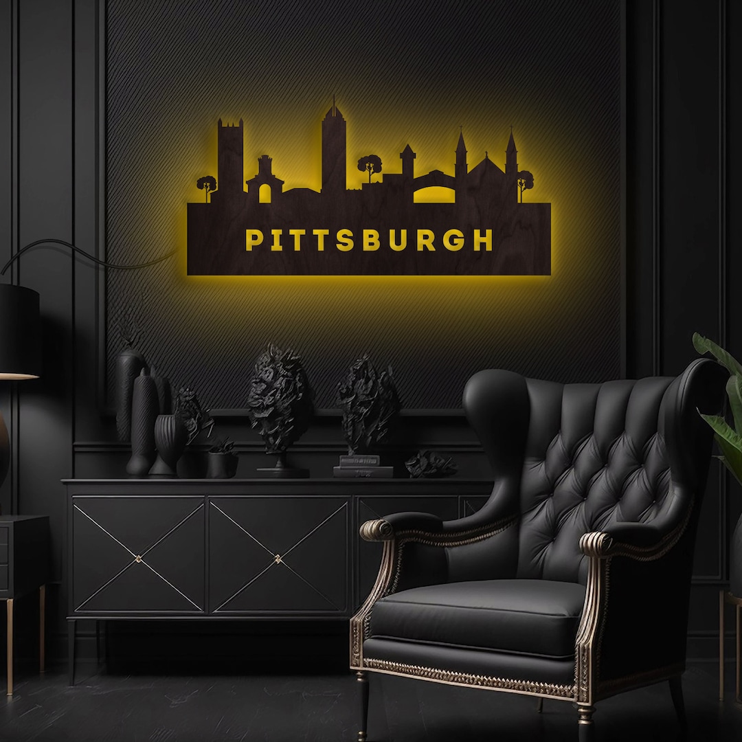 Pittsburgh Skyline Neon Sign, Pittsburgh Skyline Wall Art, Pittsburgh ...