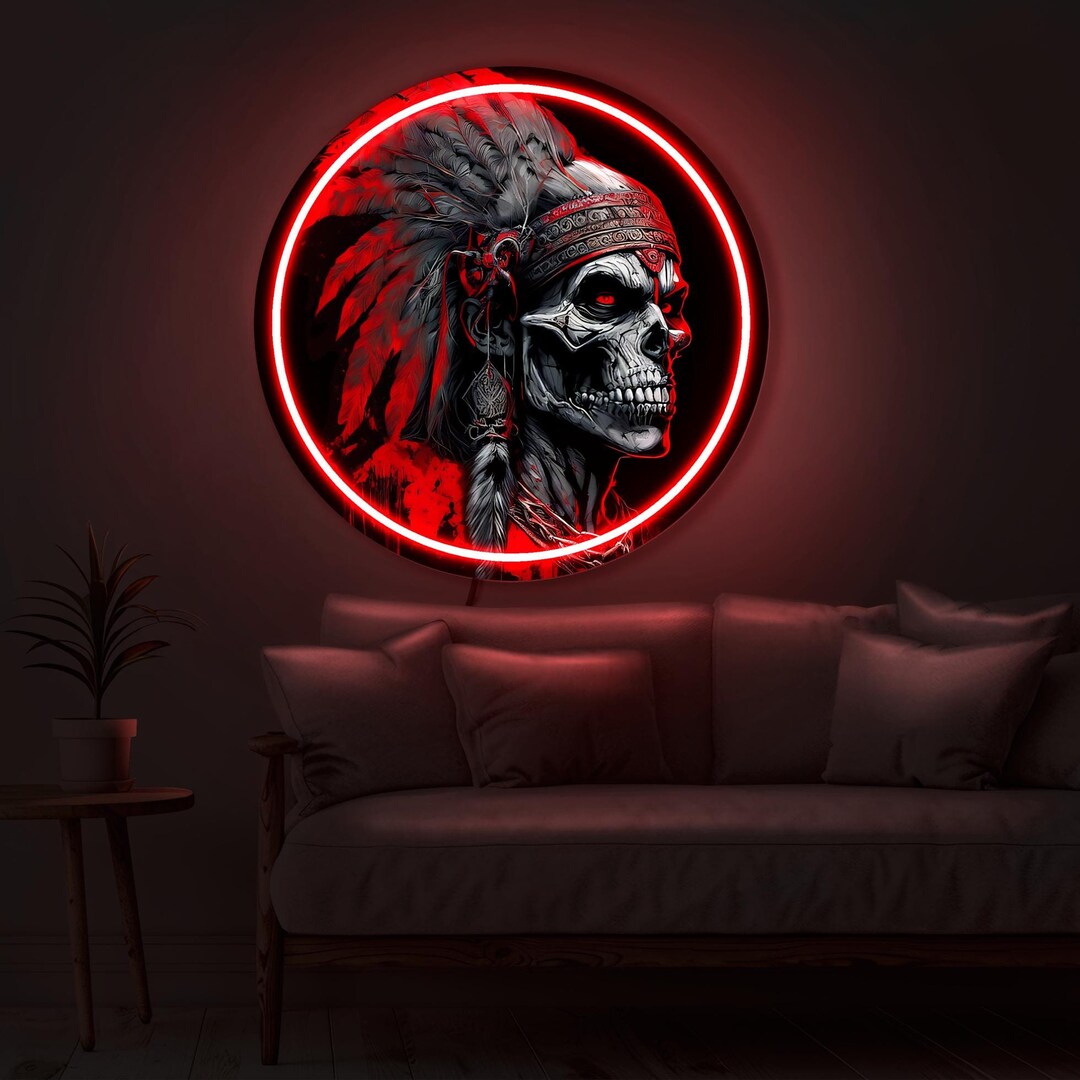 Native American Indian Chief Neon Sign, Tribal Neon Sign, Skull Neon ...