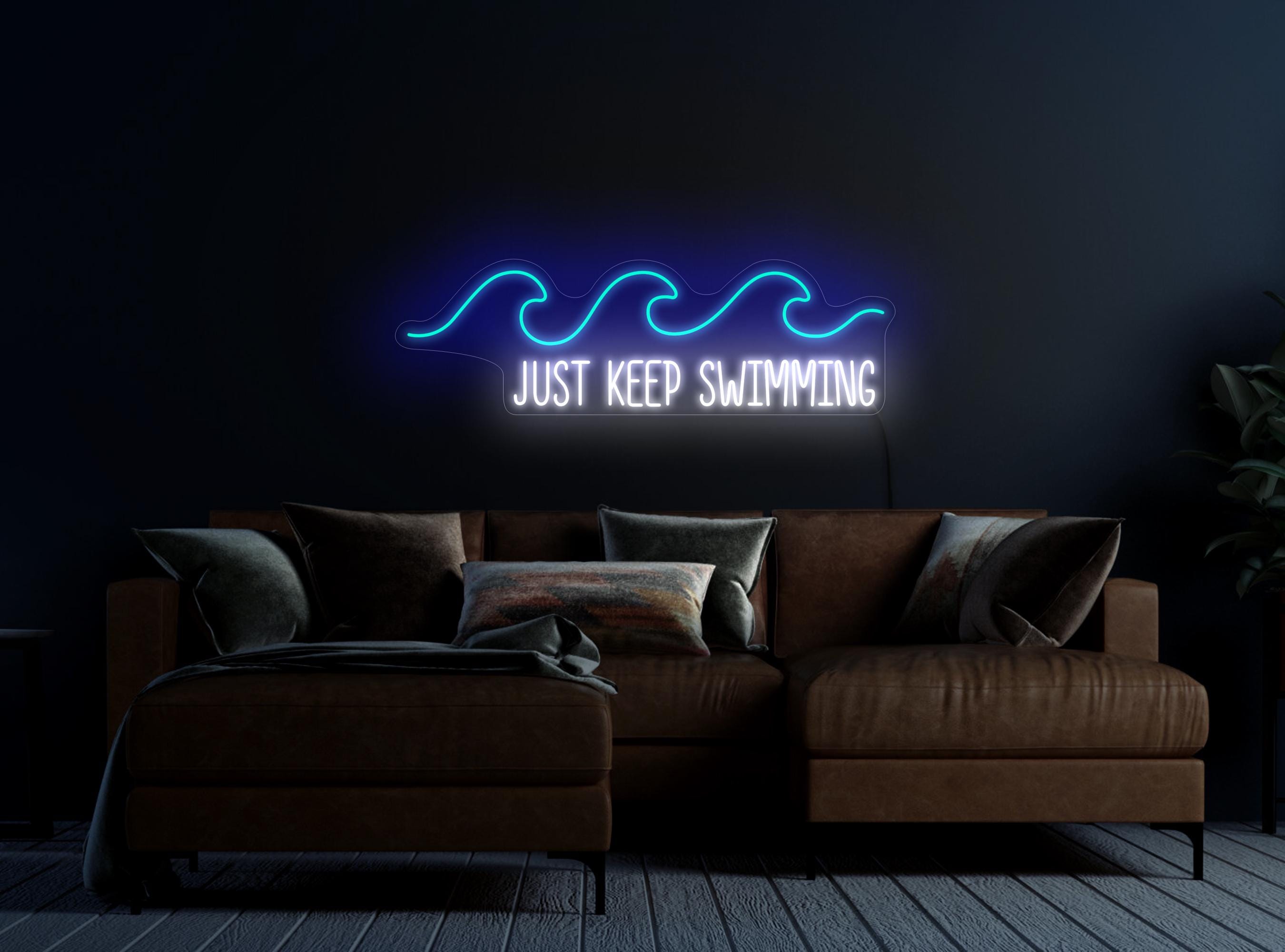 Just Keep Swimming Sign Neon, Wave Neon Sign, Swimming Neon Sign ...