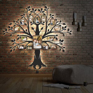 Family Tree Photo Collage, Wood Family Tree With Photo, Led Family Tree ...