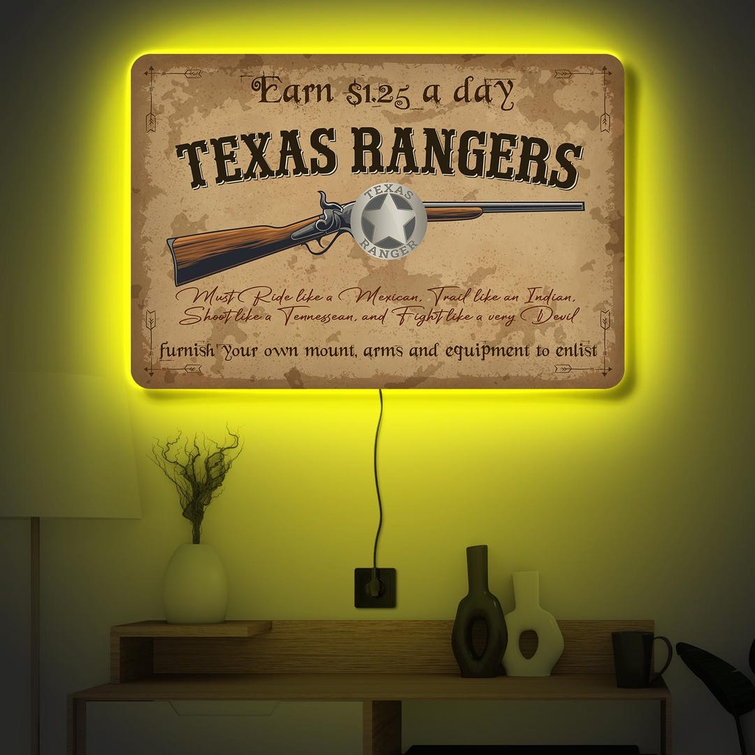 Texas Rangers Neon Sign, Rangers Led Sign, Cowboy Neon Sign, Western ...