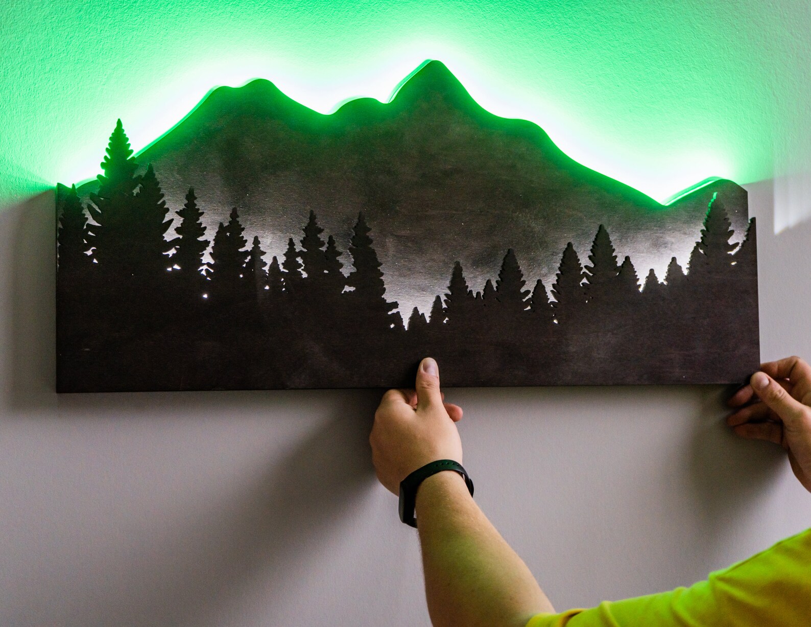 Mountain Wall Art With Lights, Mountain With Trees Wall Art, Mountain ...
