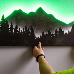 Mountain Wall Art With Lights, Mountain With Trees Wall Art, Mountain ...