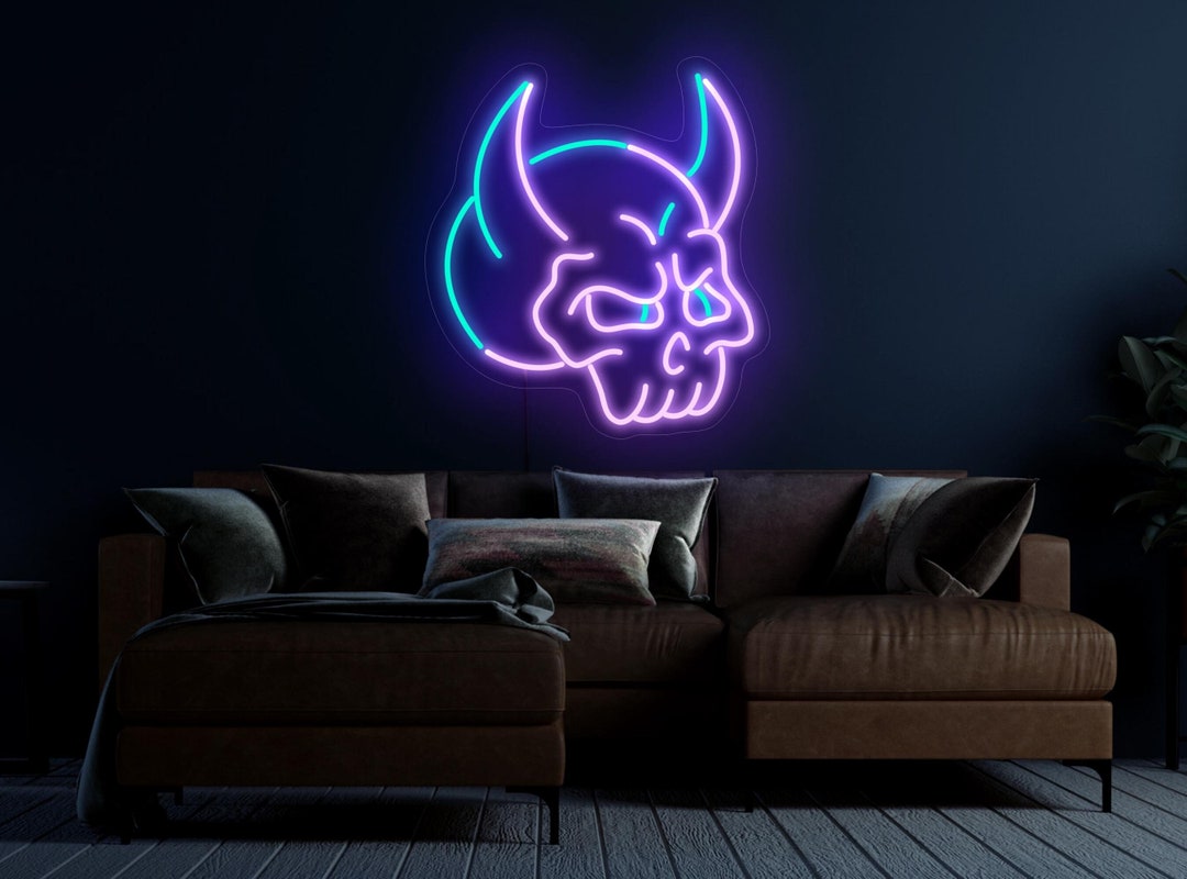 Devil Skull Neon Sign, Skull Horns Neon Sign, Skull Led Sign, Demon ...