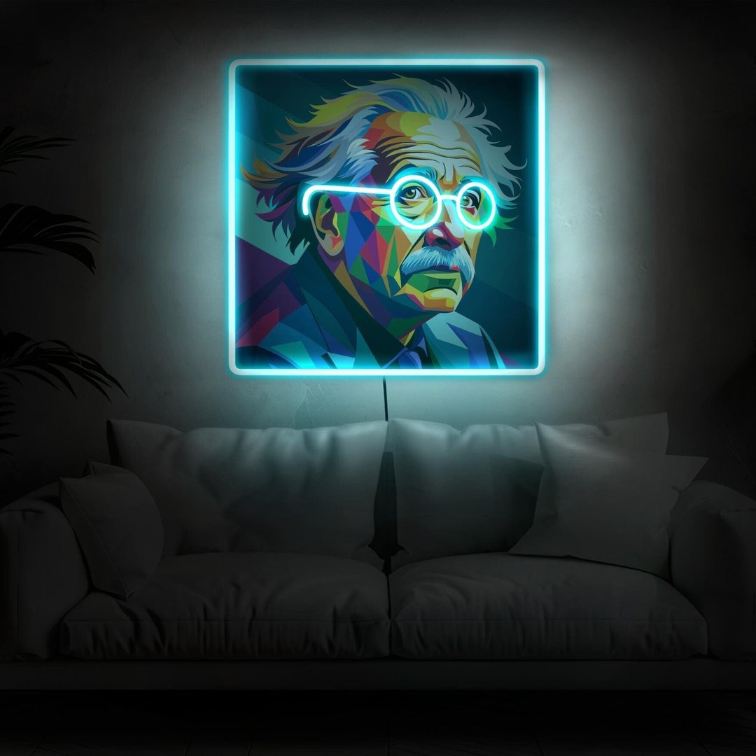 Albert Einstein Neon Sign, Einstein Pop Art Artwork, Einstein Print ...