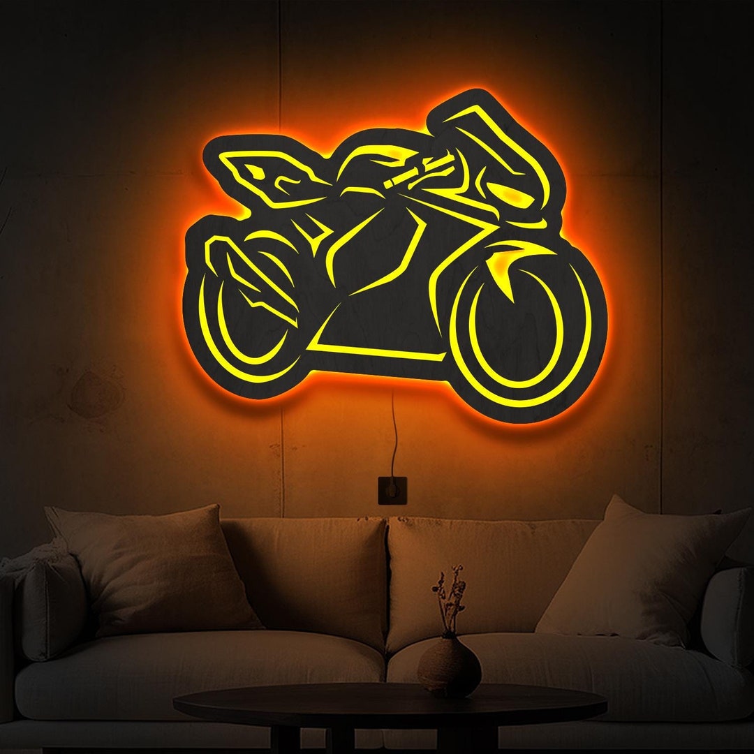 Motorcycle Neon Sign, Motorcycle Led Sign, Wooden Motorcycle Sign ...