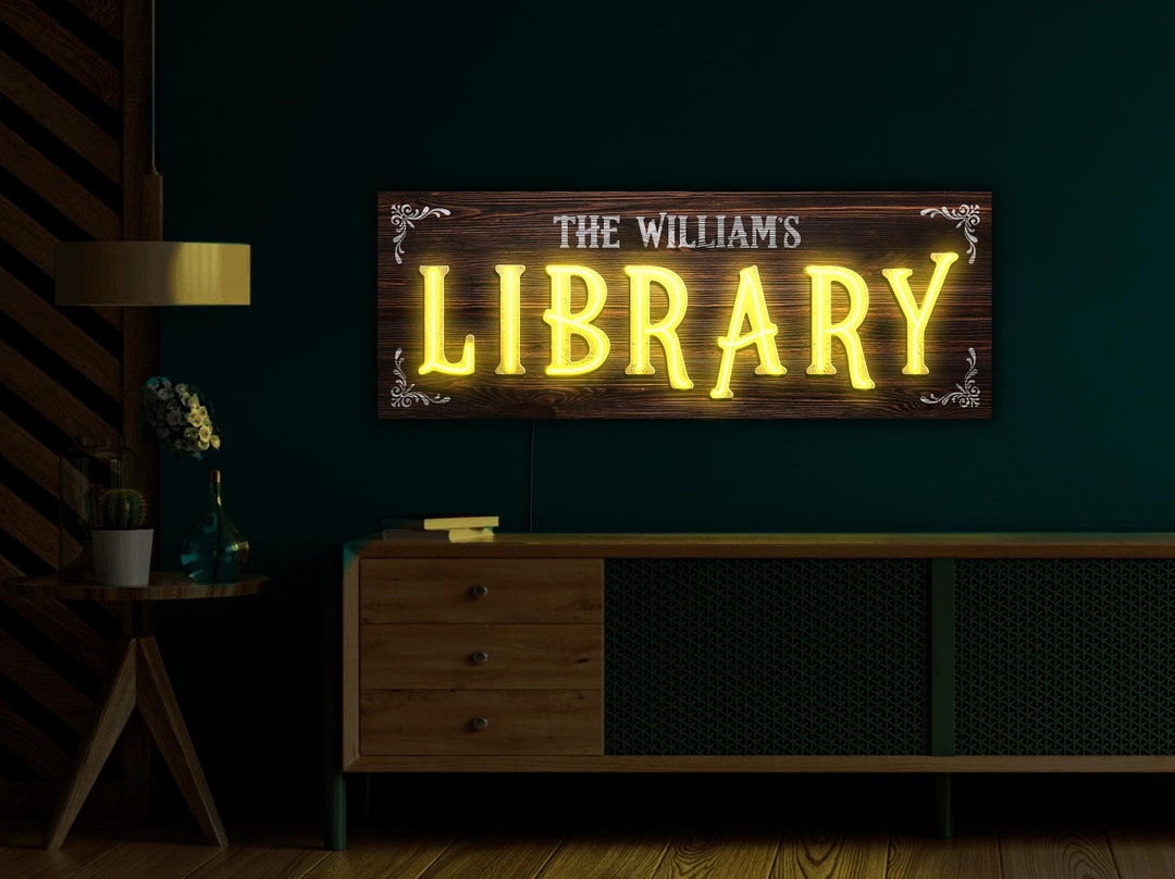 Custom Library Neon Sign, Personalized Library Sign, Reading Corner ...