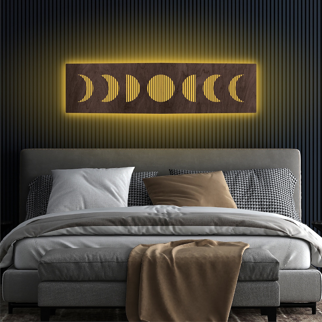 Moon Phases Led Wall Art, Wood Moon Phases, Moon Led Decor, Moon Phases ...