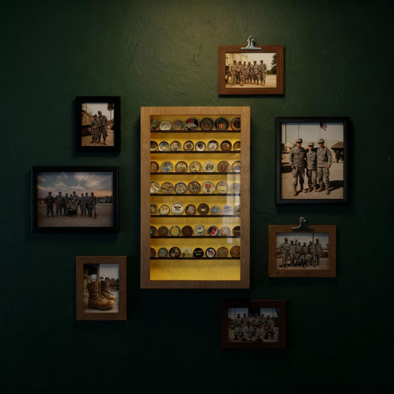 Challenge Coin Display Case, Wall Mounted Coin Holder, Wooden Coin Rack ...