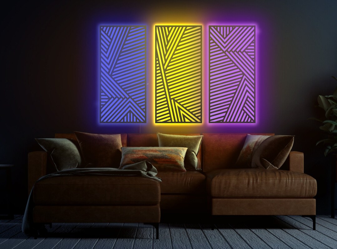 Geometric Panels With Led, Wooden Panels Lighted, Geometric Sign Set of ...