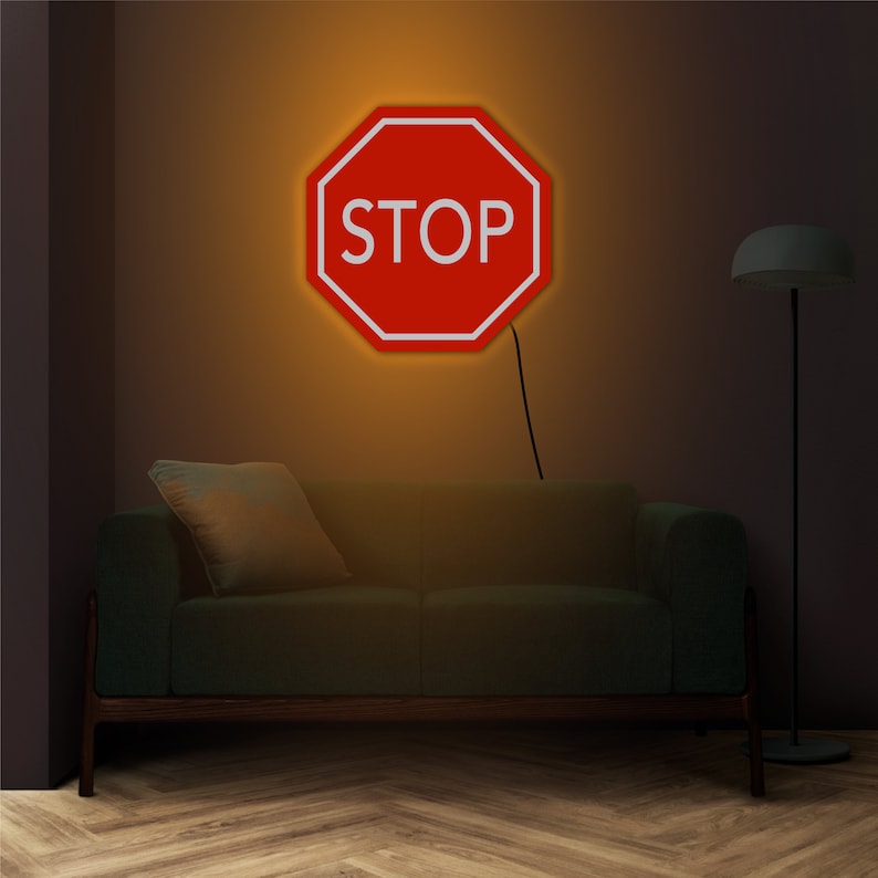 Stop Sign Decor Stop Sign Neon Stop Sign Art Acrylic Stop - Etsy