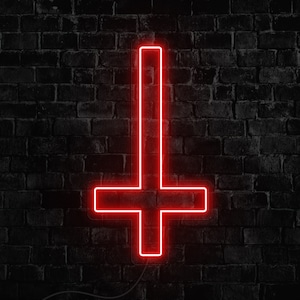 Inverted Cross Neon Sign, Cross Light Sign, Upside Down Cross Sign, St ...