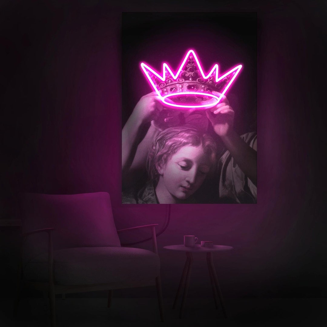 Crown Neon Sign, Crown Art Print, Neon Sign Painting, Portrait Neon ...