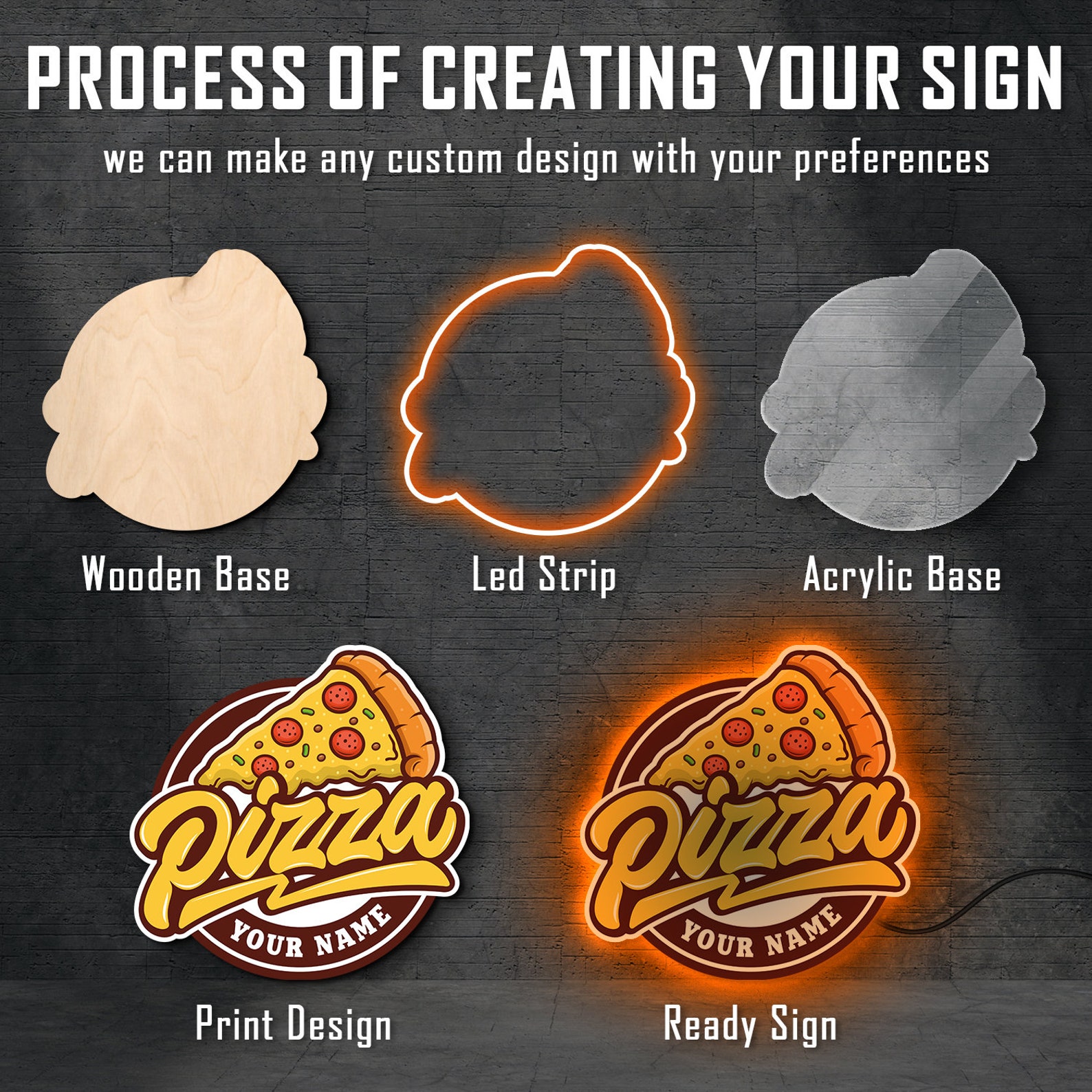 Pizza Led Sign, Custom Pizzeria Sign, Pizza Neon Sign, Personalized ...