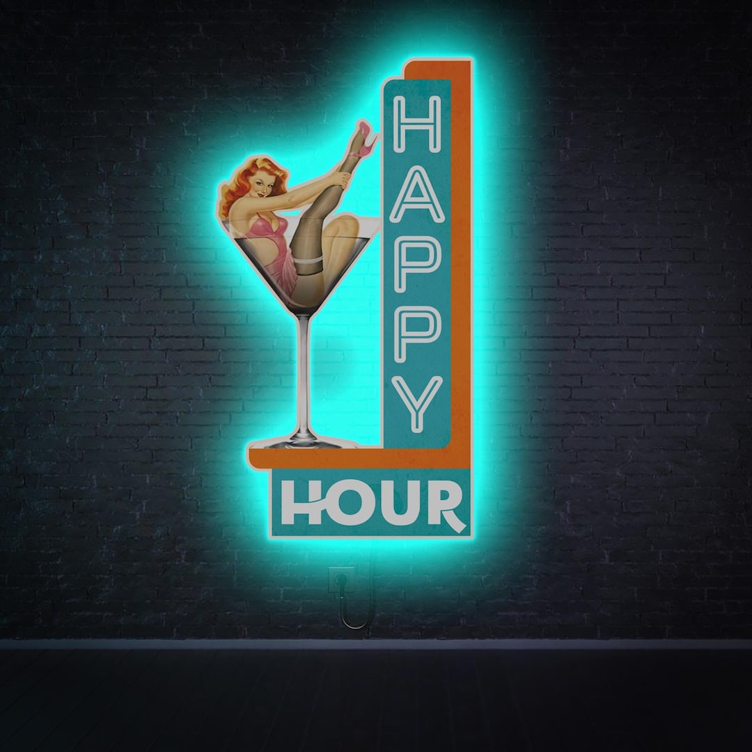 Happy Hour Neon Sign, Cocktail Neon Sign, Happy Hour Led Sign, Cocktail ...