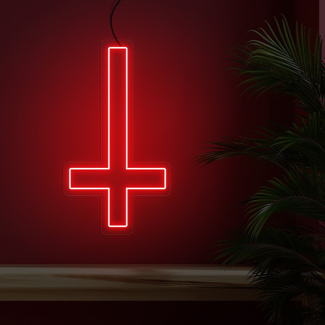 Inverted Cross Neon Sign, Cross Light Sign, Upside Down Cross Sign, St ...