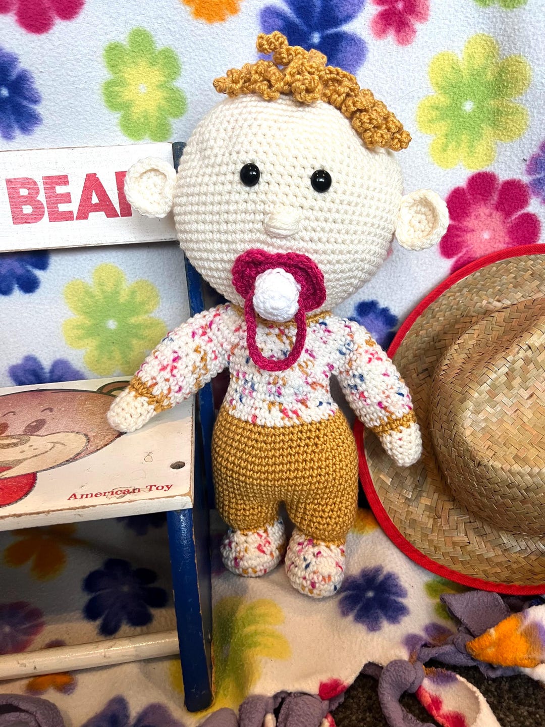 Binky Baby Doll, Crochet Doll, Safety Eyes, Baby Cuddly Toy, Homemade ...