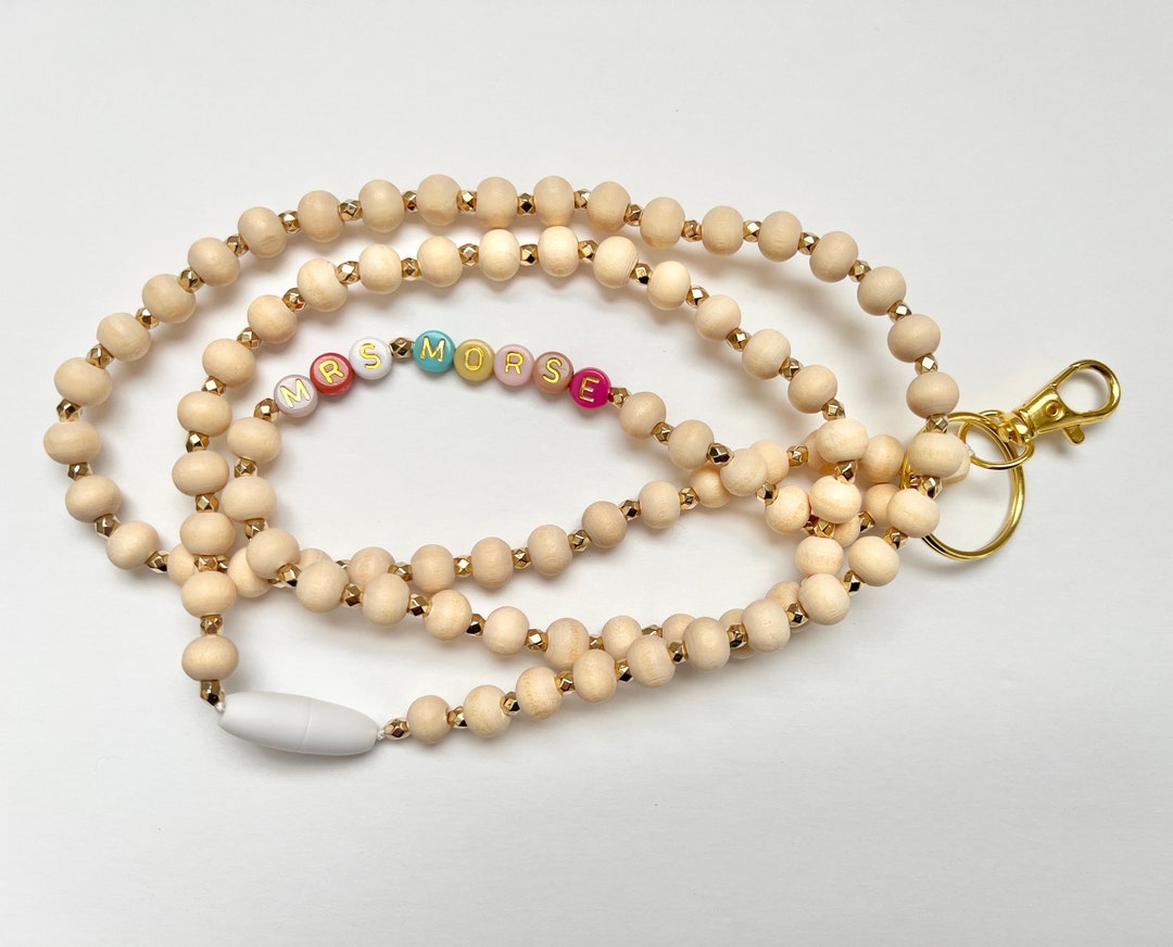 Neutral With A Pop of Color Lanyard | Rainbow Letters | Modern Lanyard ...
