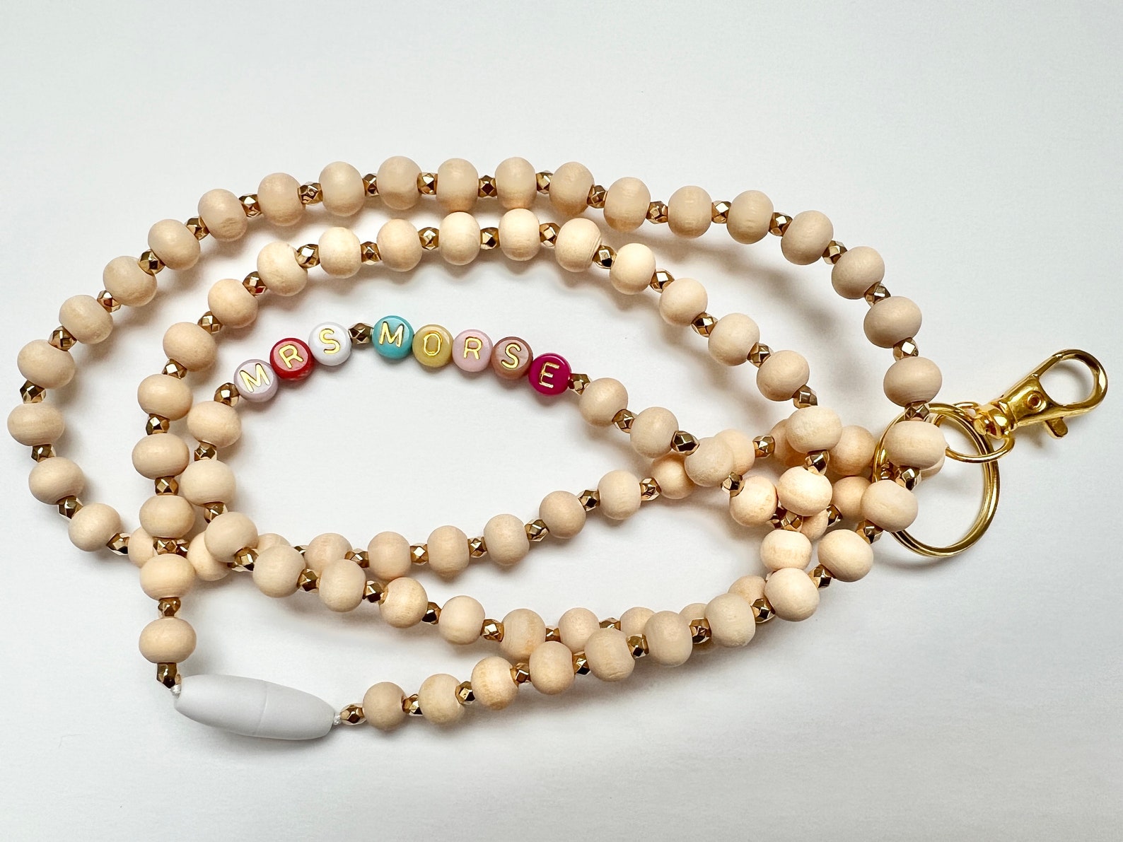 Neutral With A Pop of Color Lanyard Rainbow Letters Modern Lanyard ...