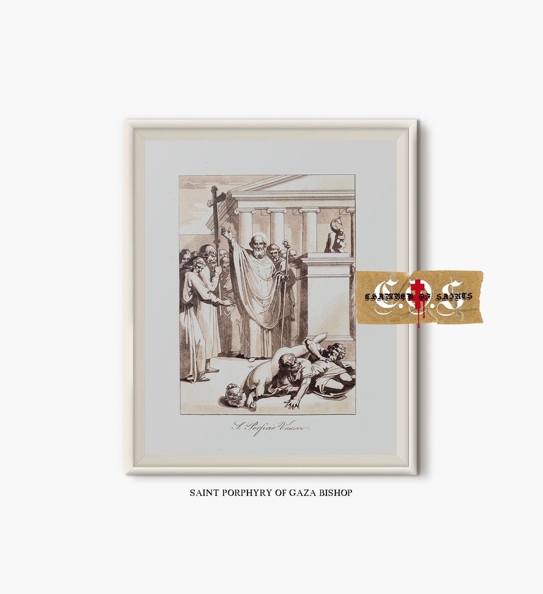 Saint Porphyry of Gaza, Bishop | Antique Saint Sketch | Christian Wall ...
