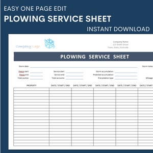 Snow Plowing Service Sheet Snow Removal Agreement Contract, Plowing Log ...