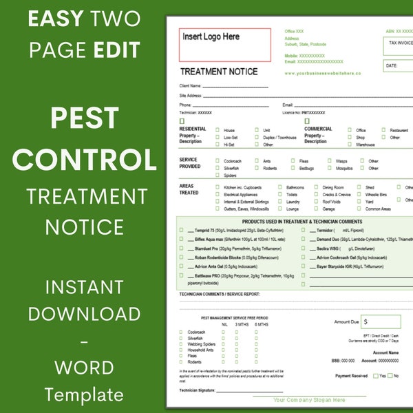 Pest Control Contract Template - Etsy