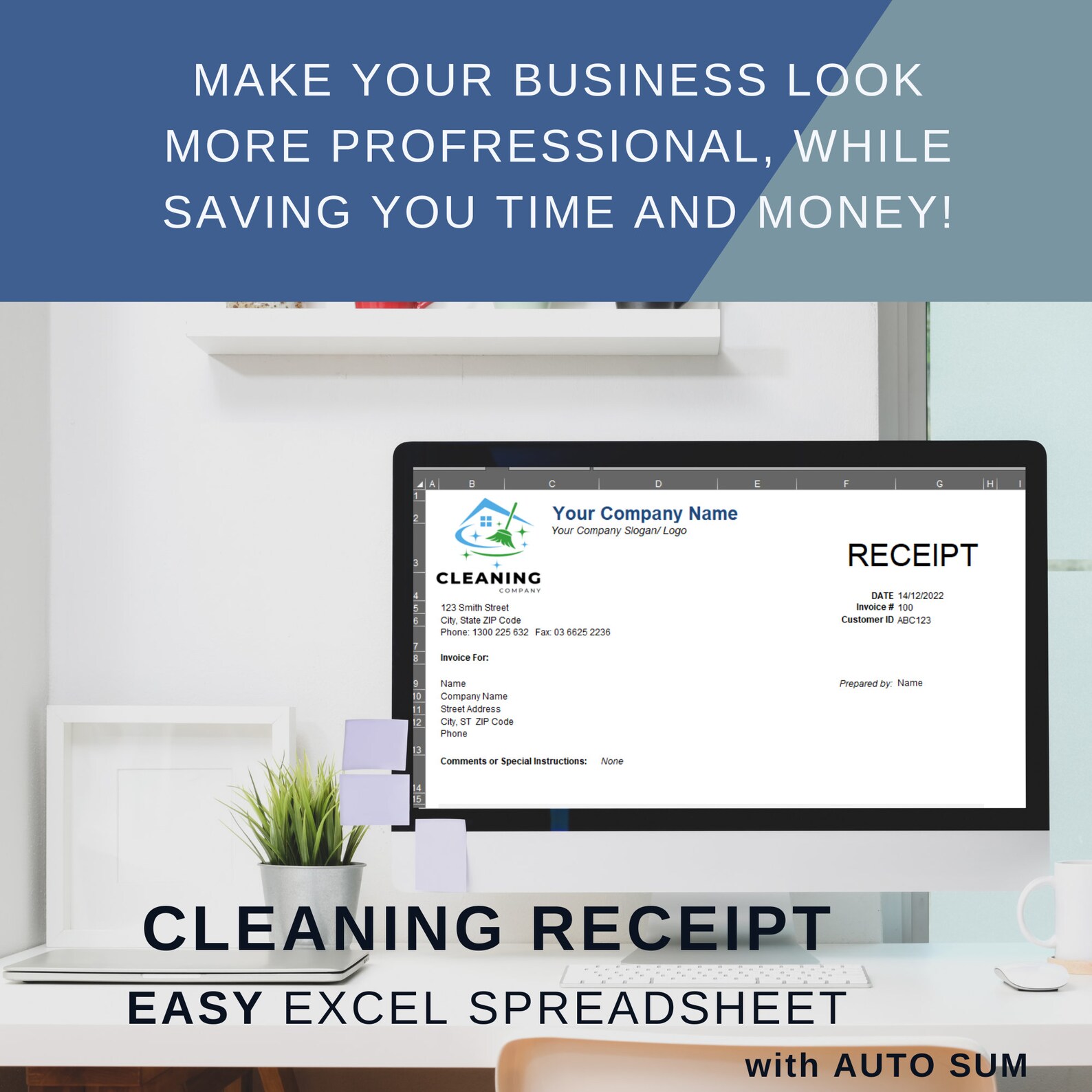 Cleaning Service Receipt Template | Auto Calculation (EXCEL) - Etsy