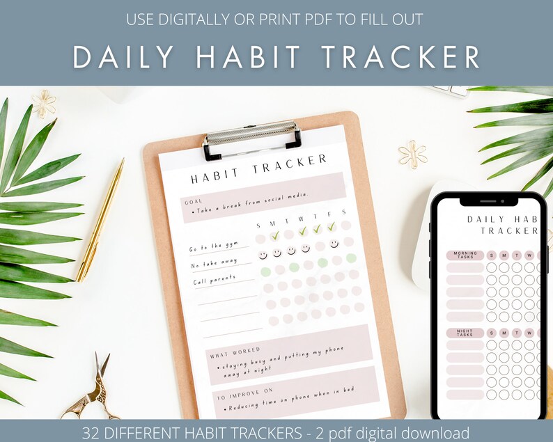 Minimalistic Daily Habit Tracker Digital Printable Everyday Habit to Do ...