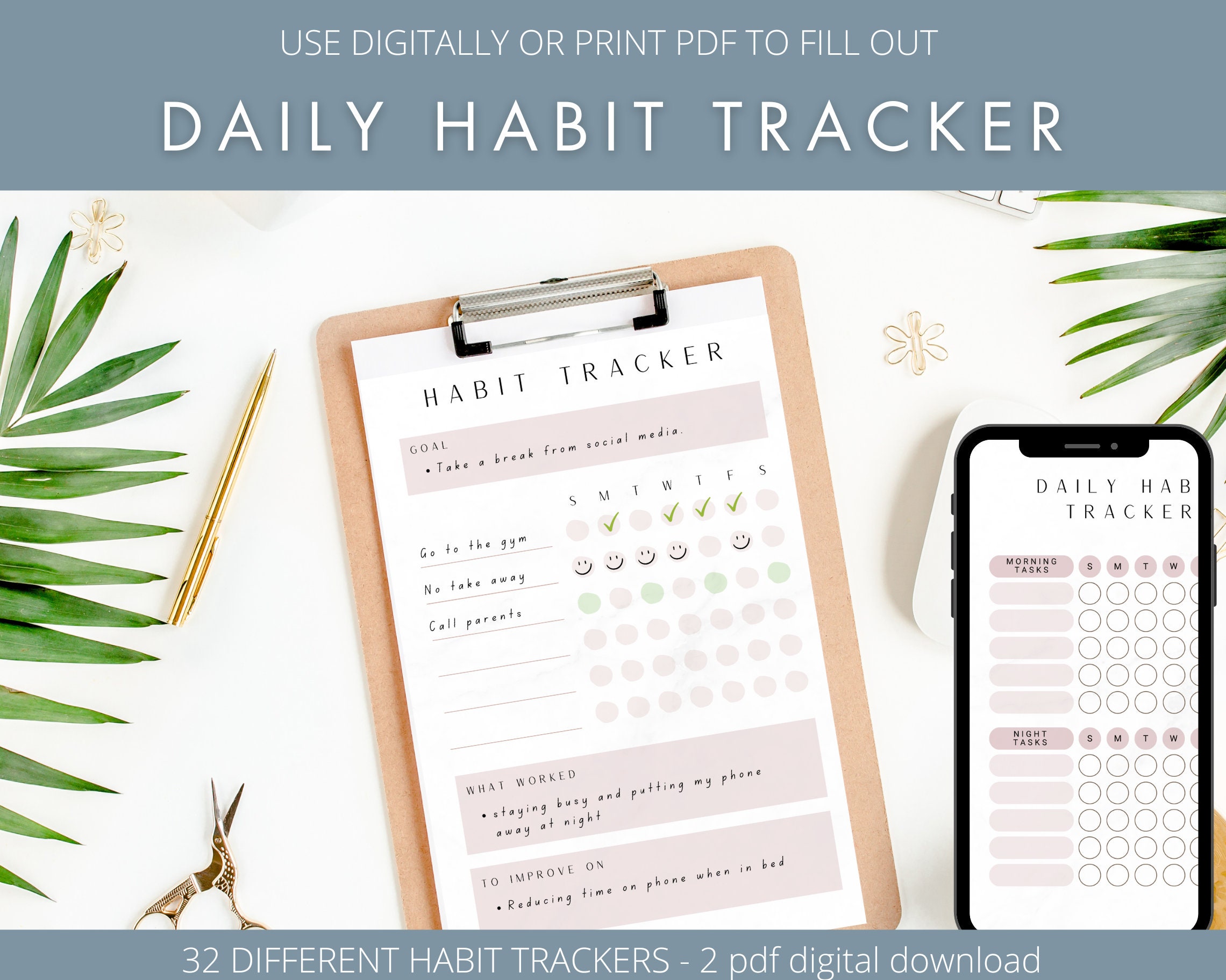 Minimalistic Daily Habit Tracker Digital Printable Everyday Habit to Do ...
