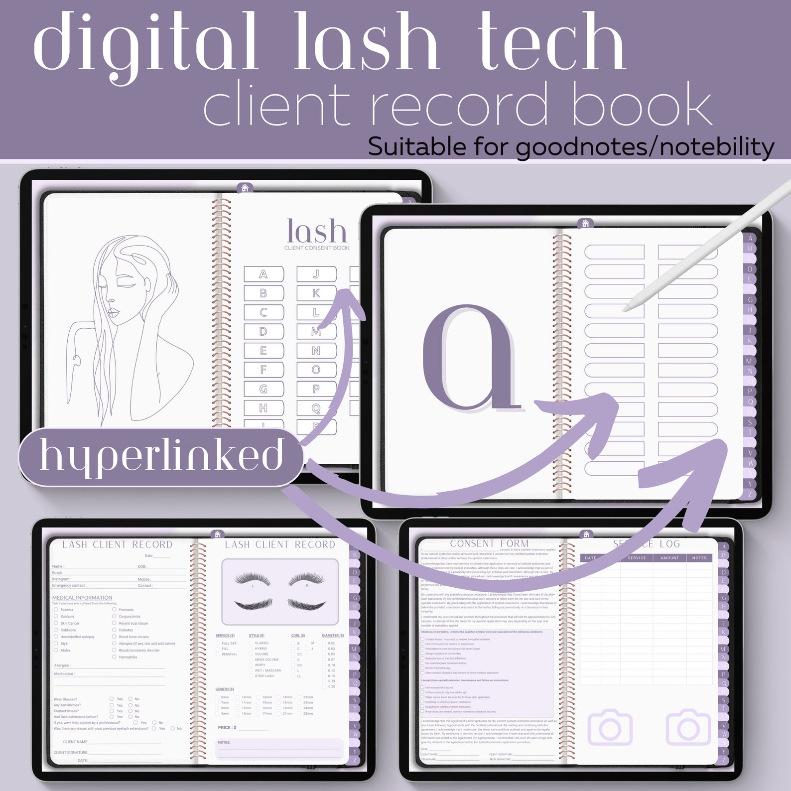 Digital Eyelash Client Record Book, Lash Tech Planner (goodnotes ...