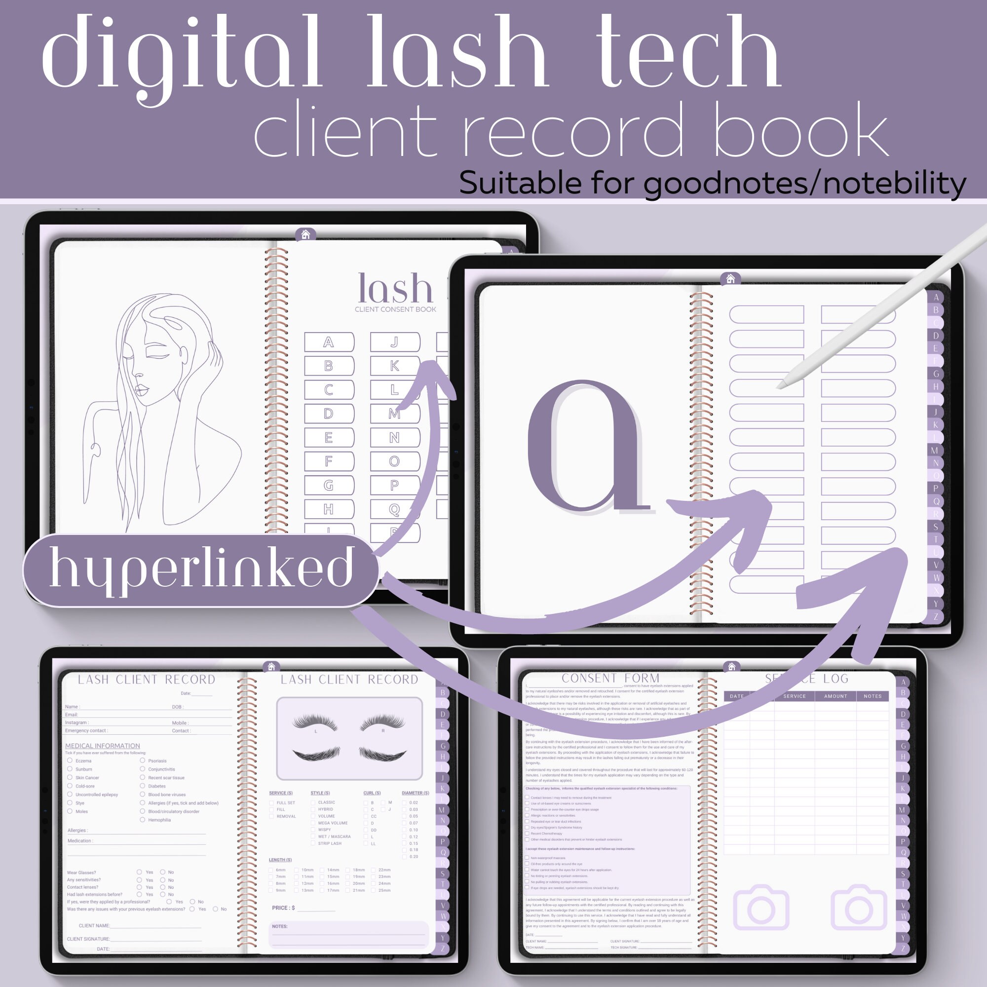 NEW Digital EYELASH CONSULTATION Client Record Book, Client Record ...