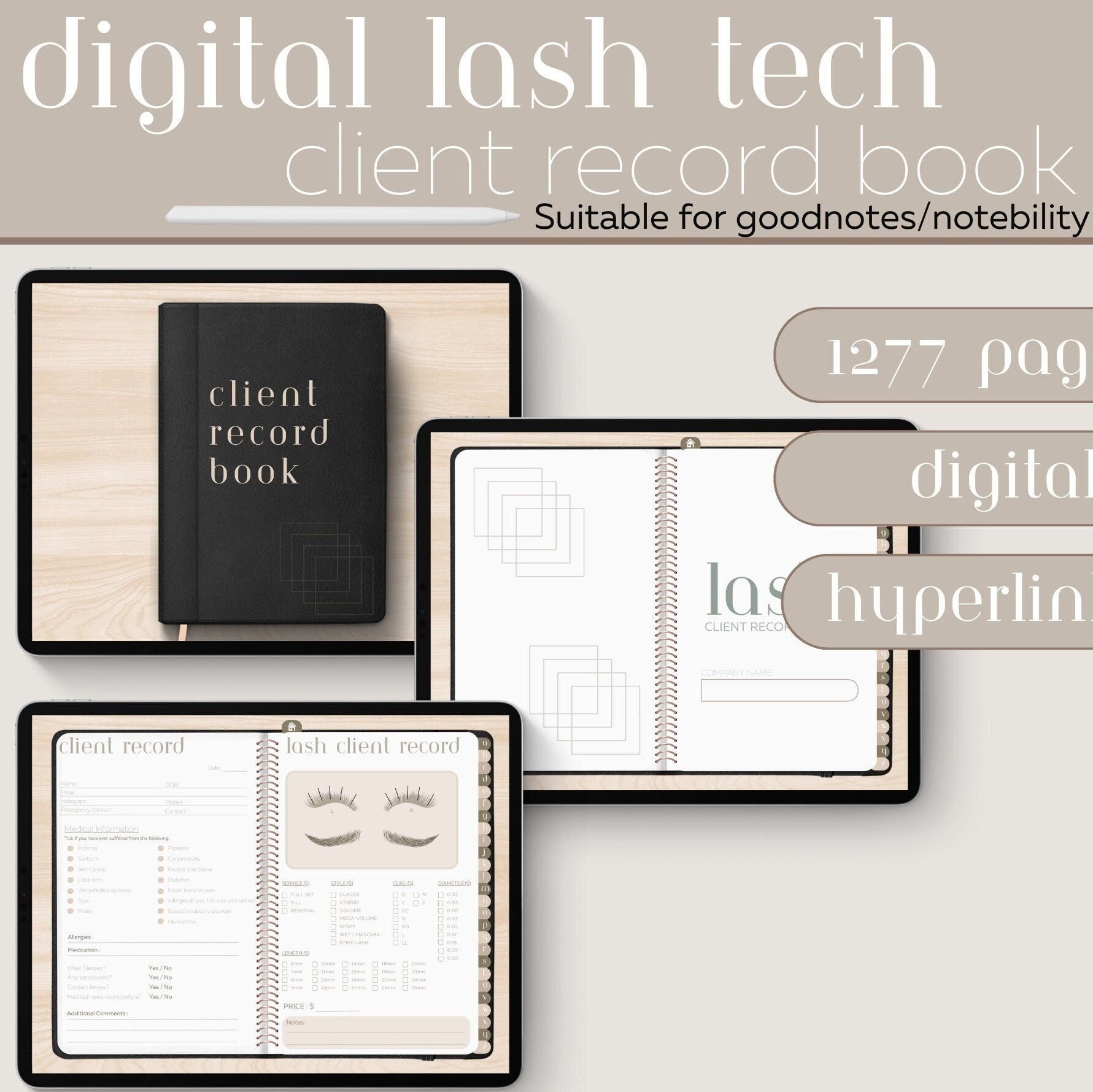 DIGITAL LASH Tech Client Record Book Neutral Tone Client Record Eyelash ...