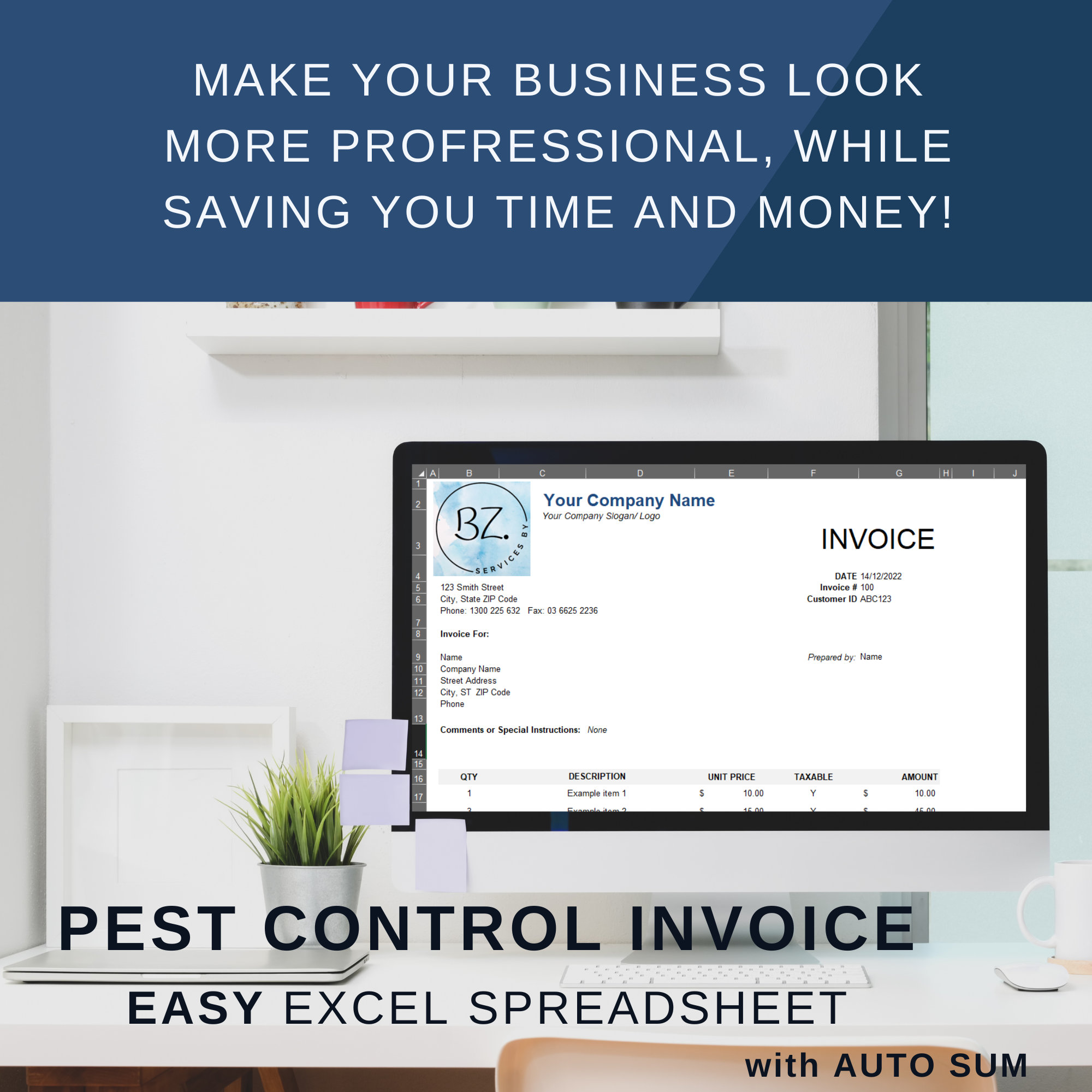 PEST CONTROL INVOICE Template | Service Treatment Notice | Pest Control ...
