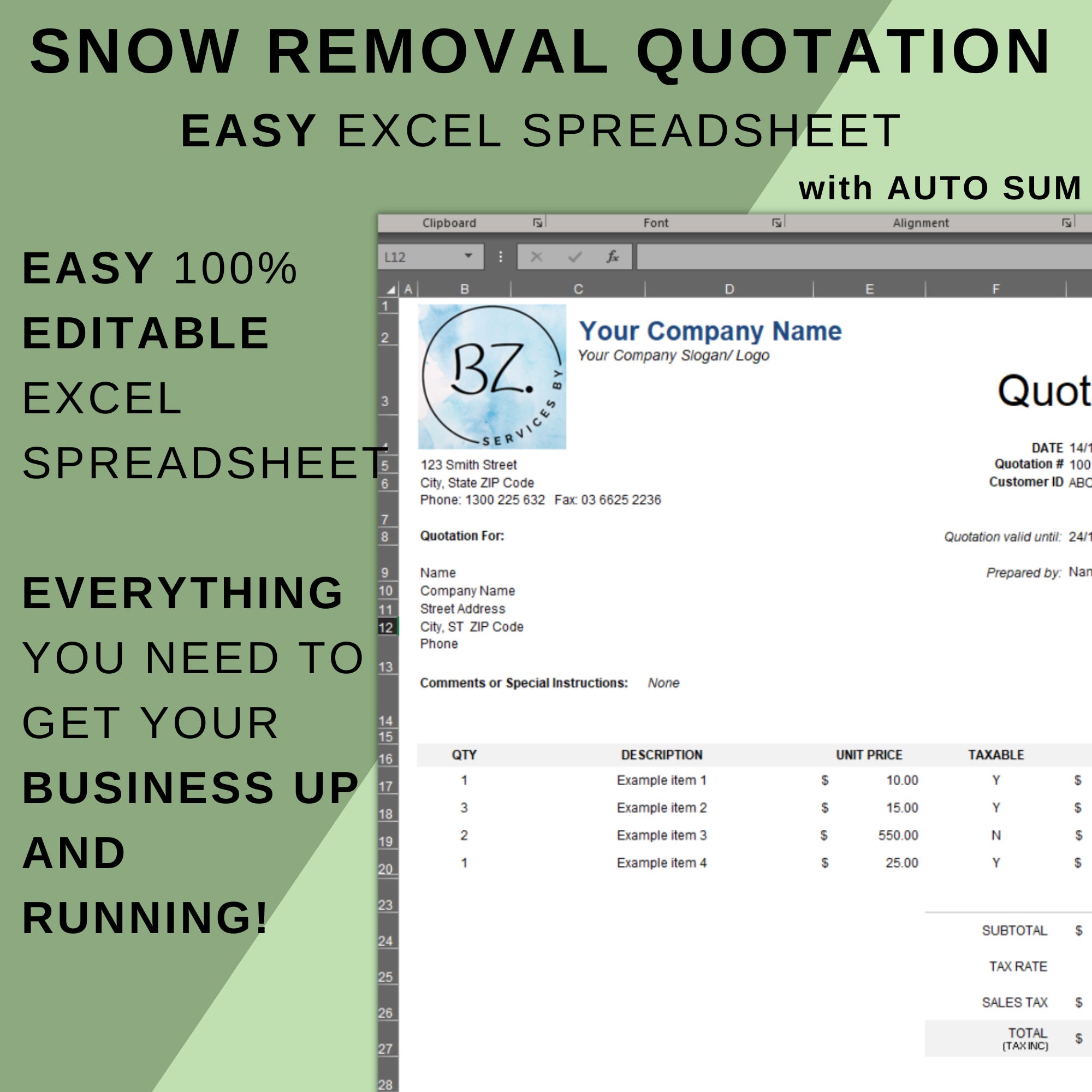 Snow Removal QUOTATION Agreement, Snow Plowing Quotation, Contract ...