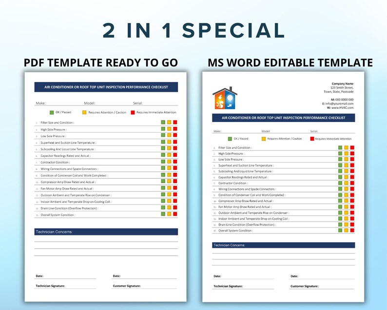 Air Conditioning HVAC Inspection Checklist Template, AC, Heating ...