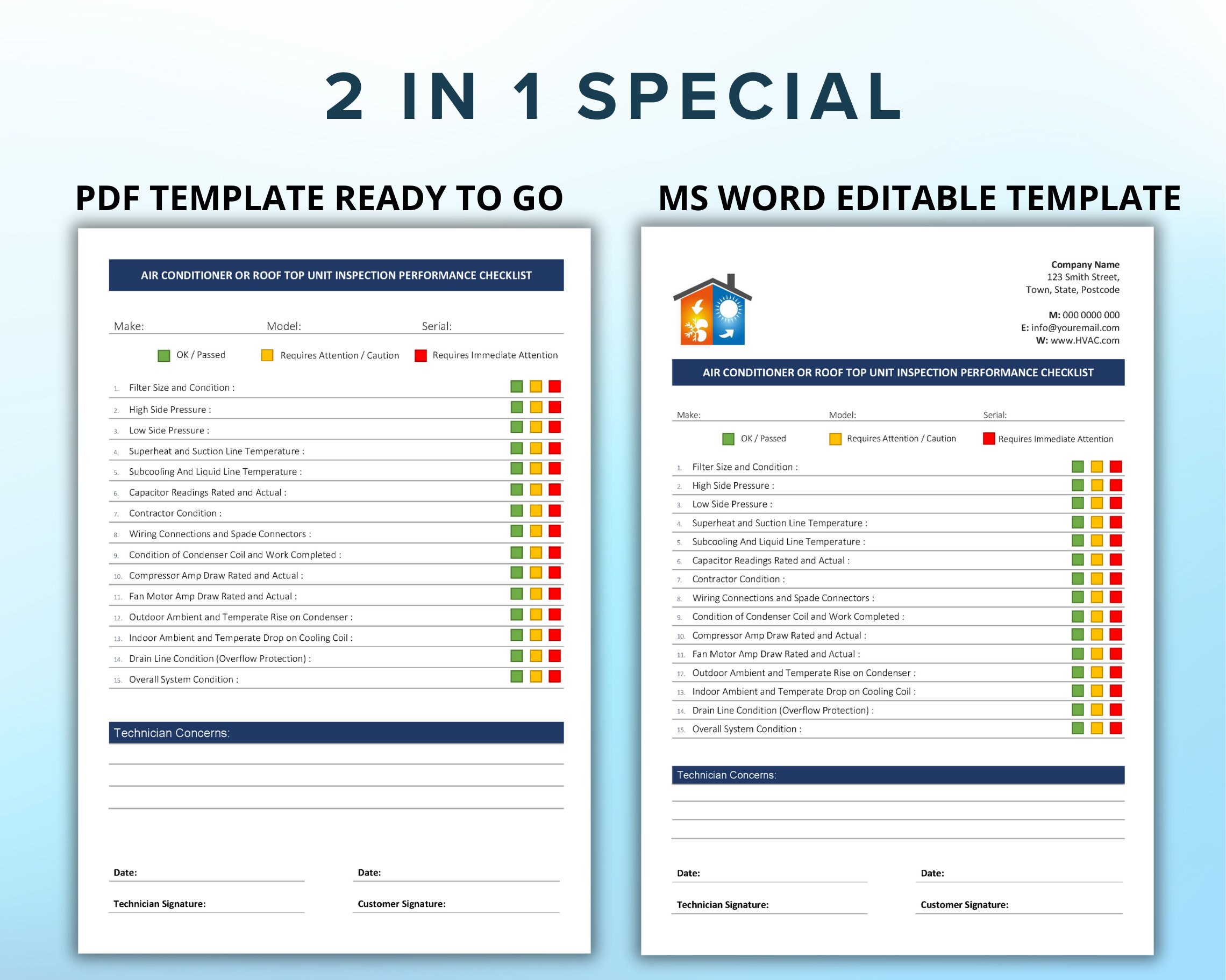 HVAC Inspection Checklist Template Air Conditioning, AC, Heating ...