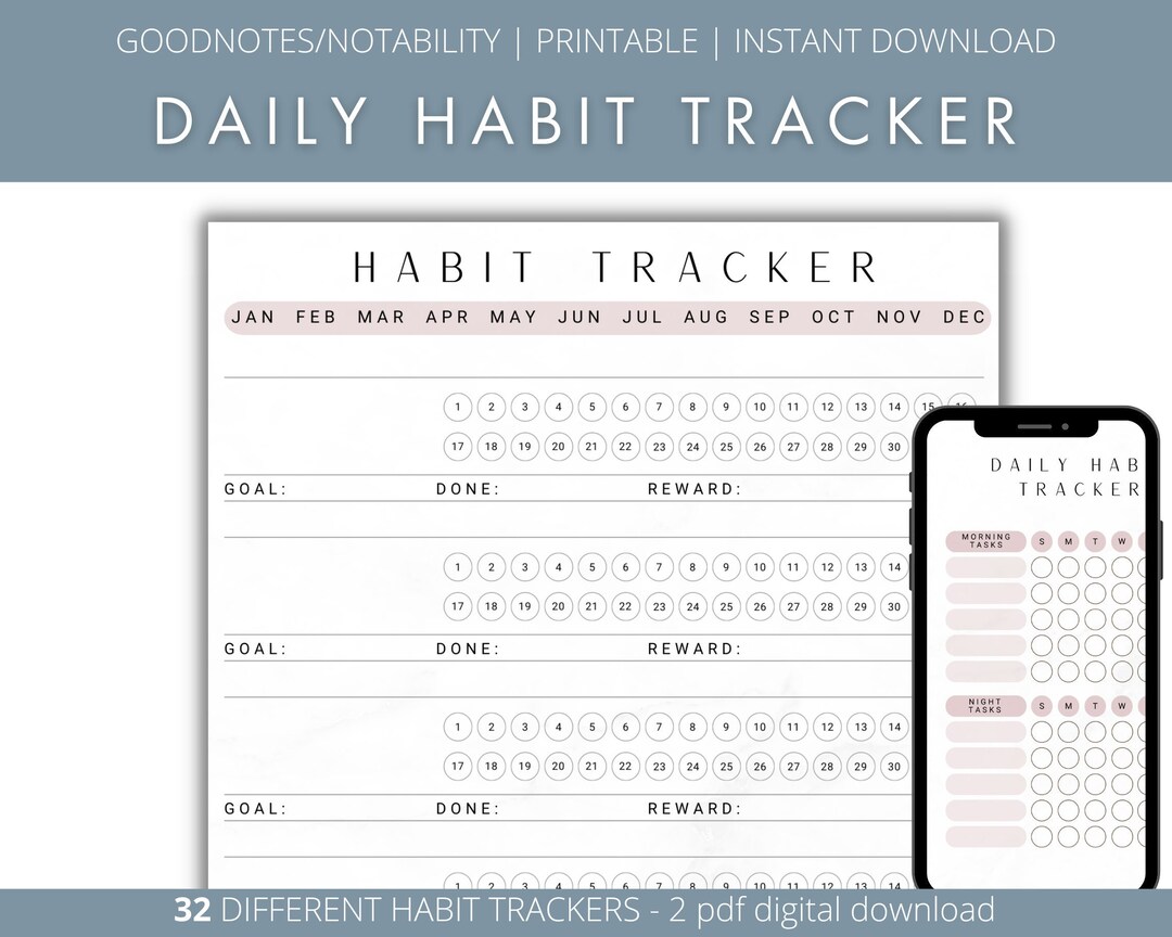Minimalistic Daily Habit Tracker Digital Printable Everyday Habit to Do ...