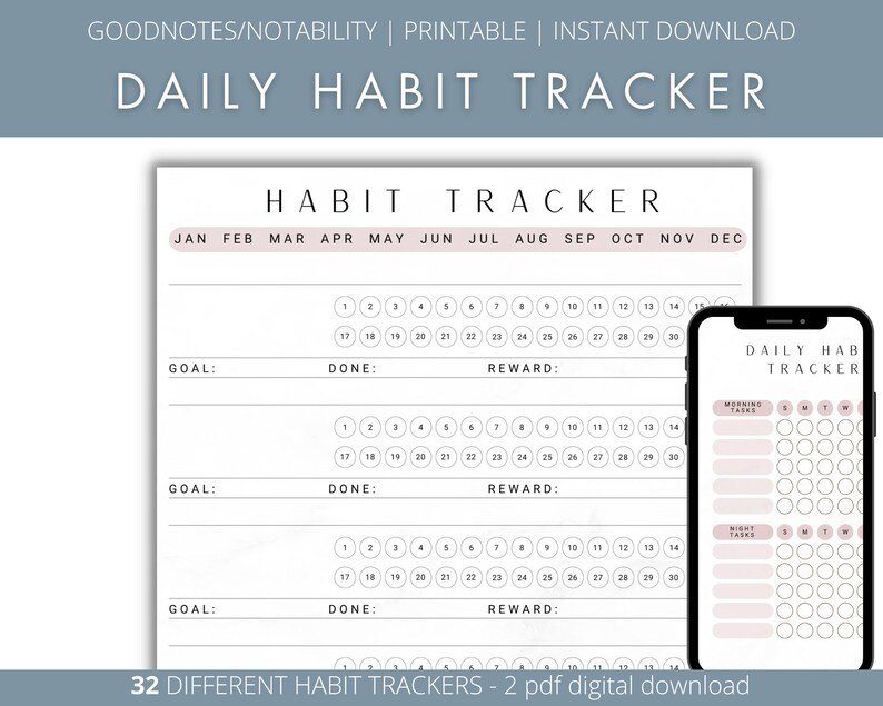 Minimalistic Daily Habit Tracker Digital Printable Everyday Habit to Do ...